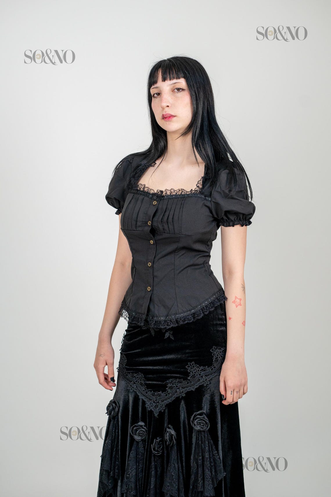 Black Gothic Blouse Victorian Top ,lace Trim Blouse, Puff Sleeve Top ...