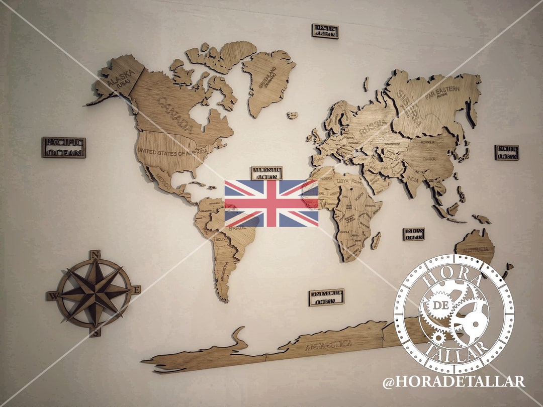 World Map for Laser Cutting english SVGDXFAI File - Etsy UK