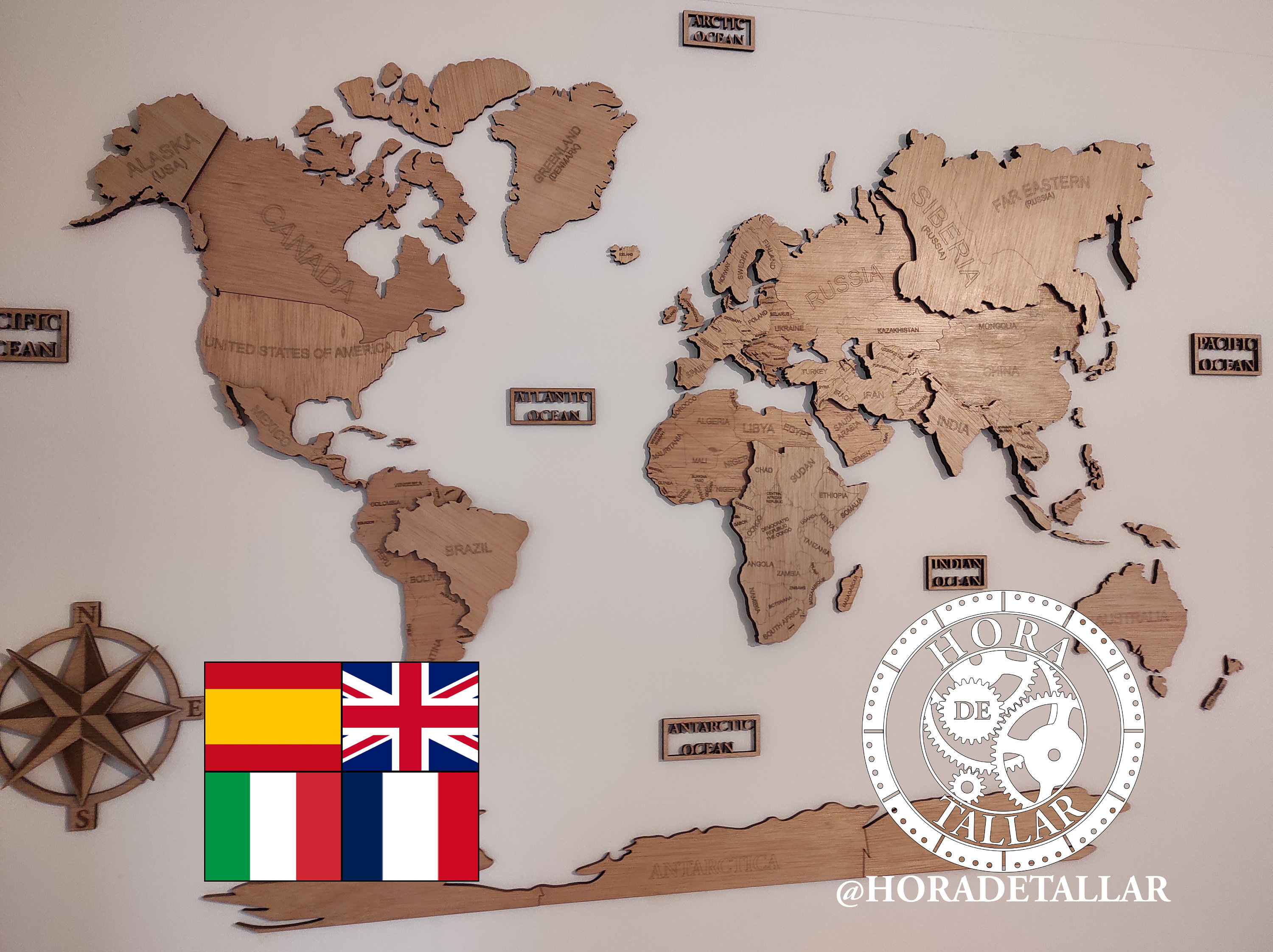 World Map for Laser Cutting Multilanguage es-en-fr-it SVGDXFAI File ...