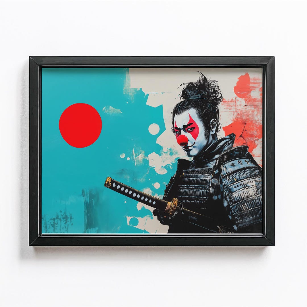 Japanese Samurai Pop Art Print, Turquoise Red Wall Decor, Urban Warrior ...
