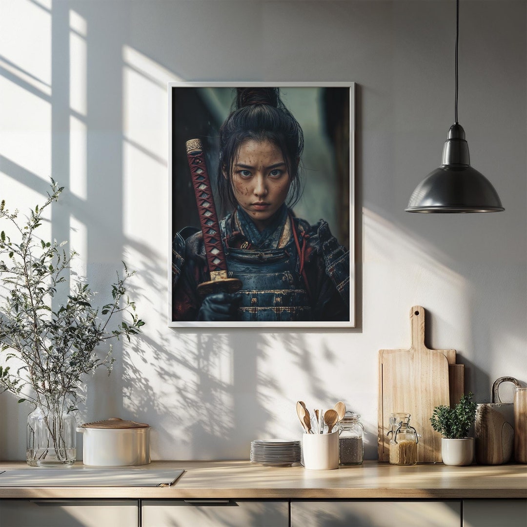 Female Samurai With Katana Wall Art Japanese Warrior Portrait Poster ...