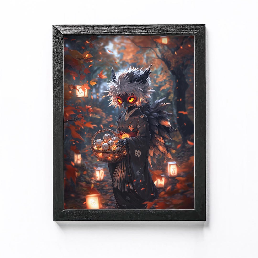 Tengu Anime Poster Mythical Bird Demon Wall Art Japanese Halloween ...