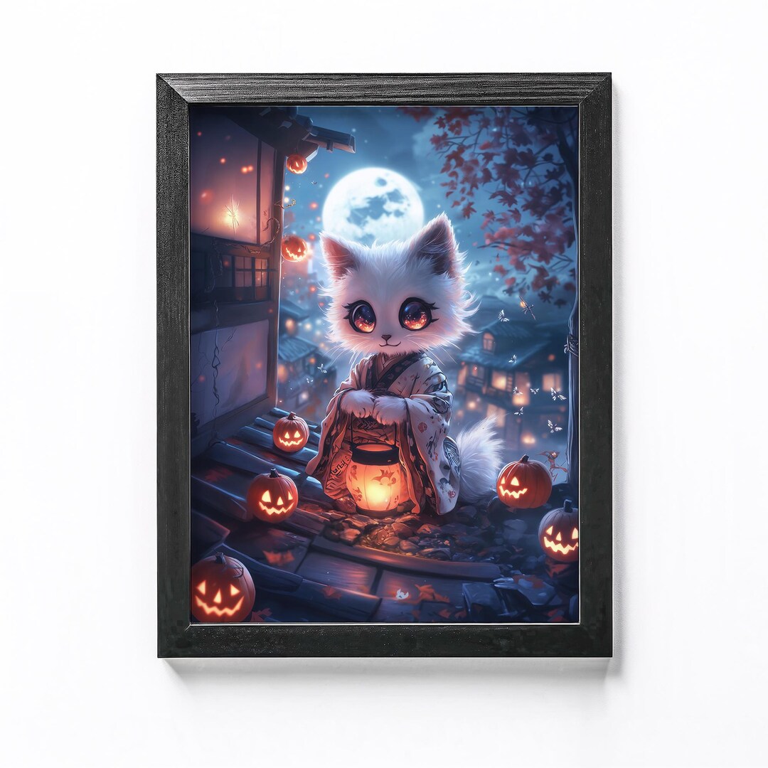 Anime Bakeneko Rolled Posters Japanese Cat Spirit Wall Art Halloween ...