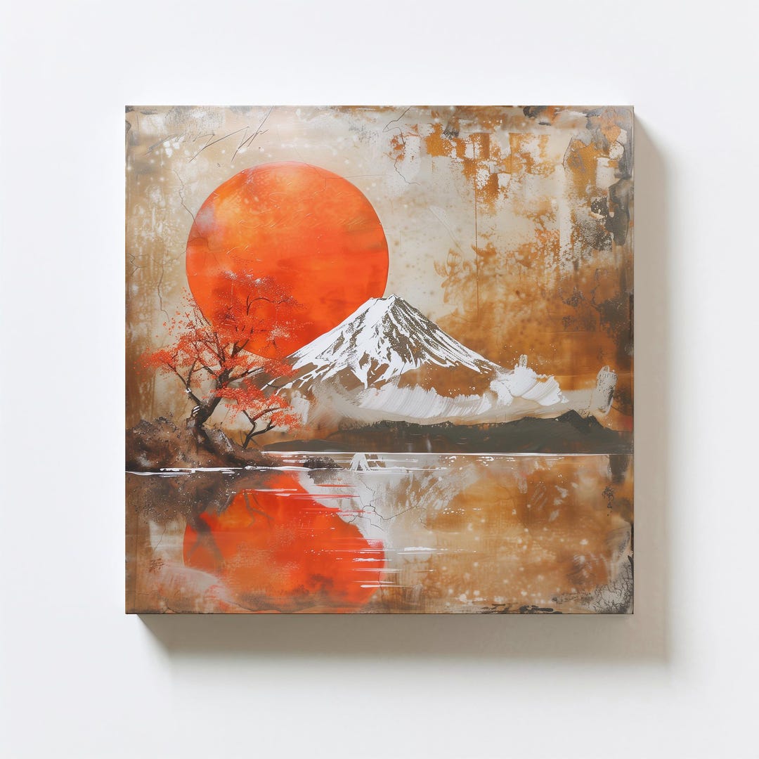 Canvas Print - Mt Fuji Red Sun Artwork, Japanese-inspired Home Decor ...