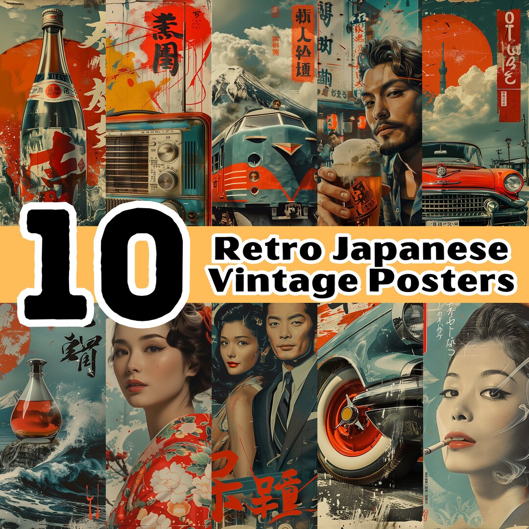 Vintage Japanese Retro Advertisement Posters Collection Digital Ad ...