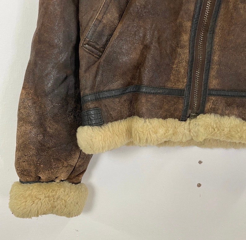 Vintage Leather Bomber Jacket Lined With Real Sheepskin Fur Size M - Etsy