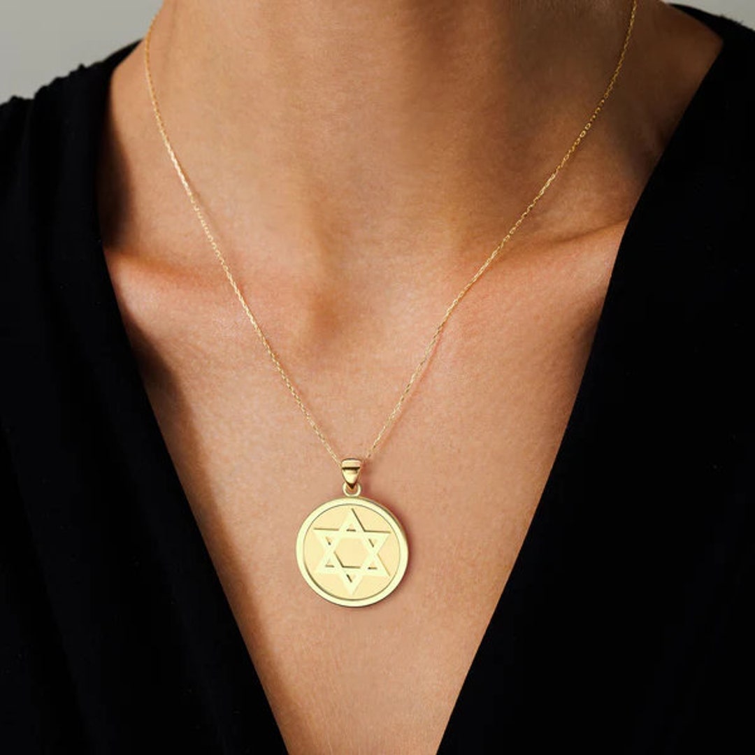 14K Gold Round Star of David Pendant Necklace - Gift for Her ...
