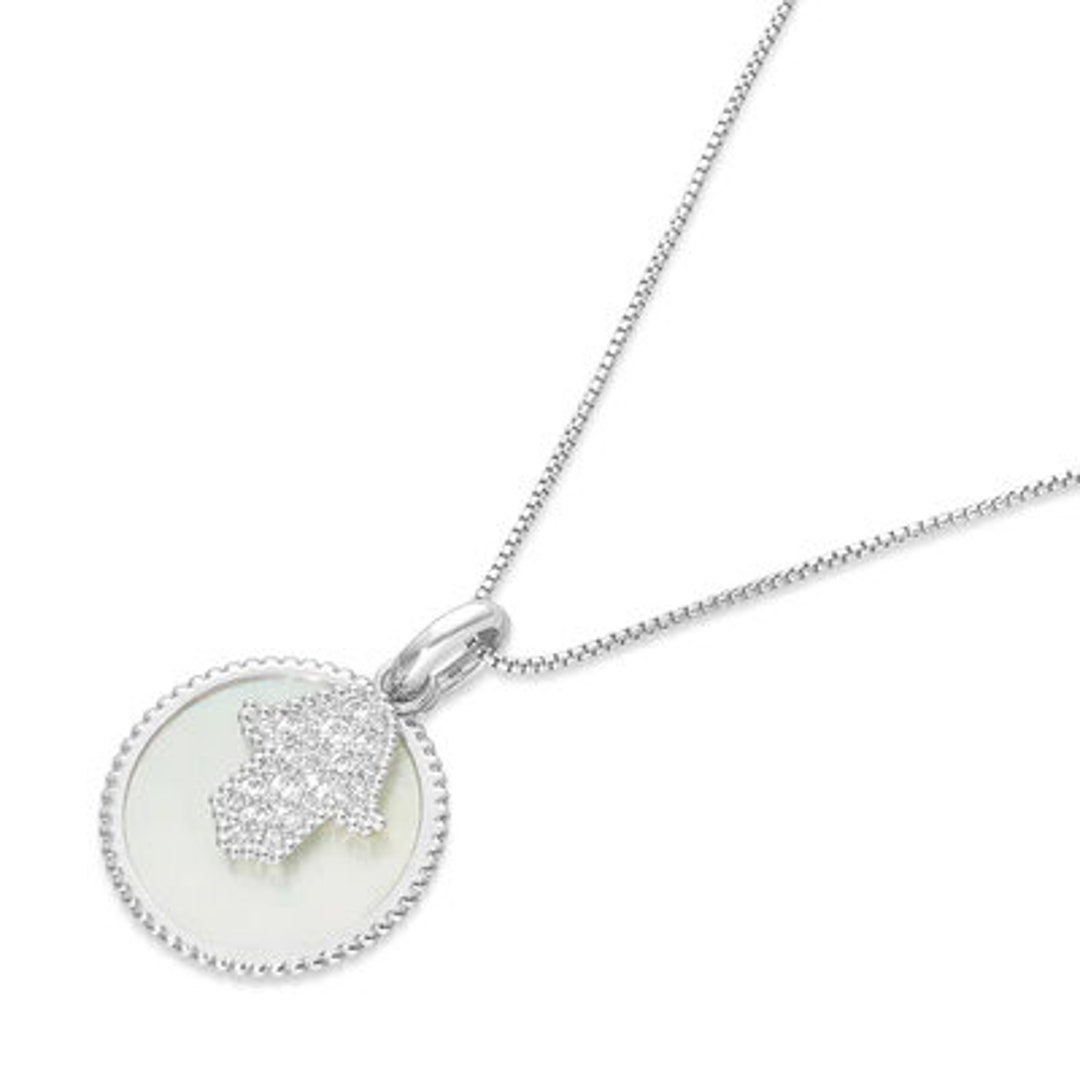 Hamsa Hand Sterling Silver Necklace – Mother-of-pearl & Cubic Zirconia ...