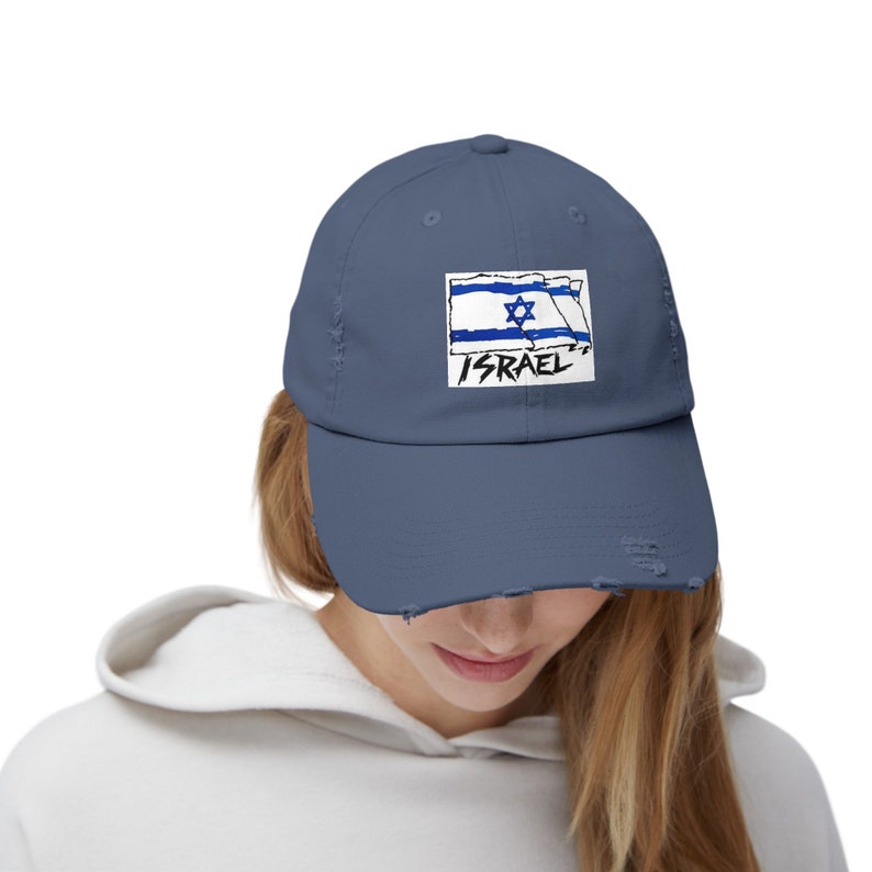 Unisex Distressed Cap With Israel Flag Print, 100% Cotton Twill ...