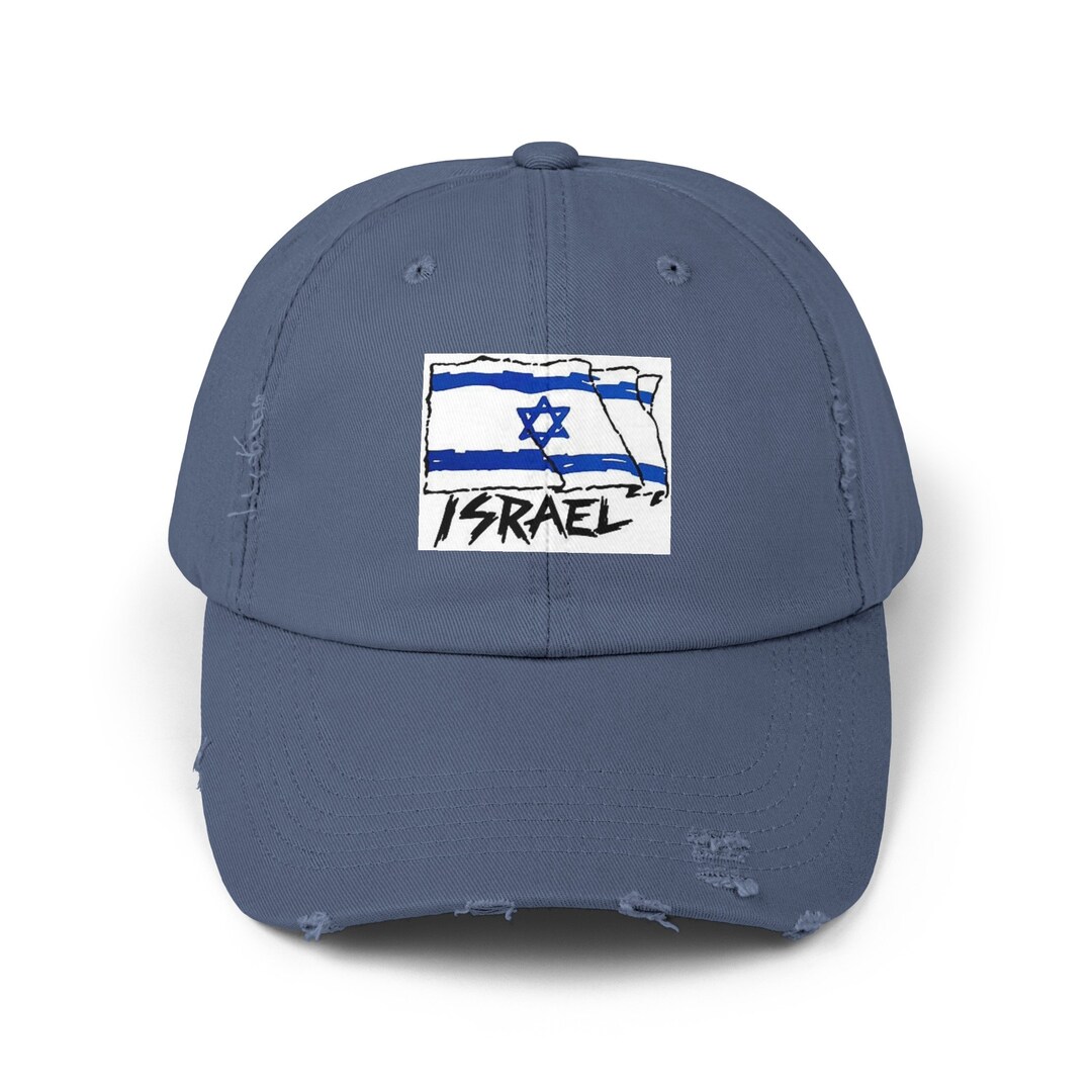 Unisex Distressed Cap With Israel Flag Print, 100% Cotton Twill ...