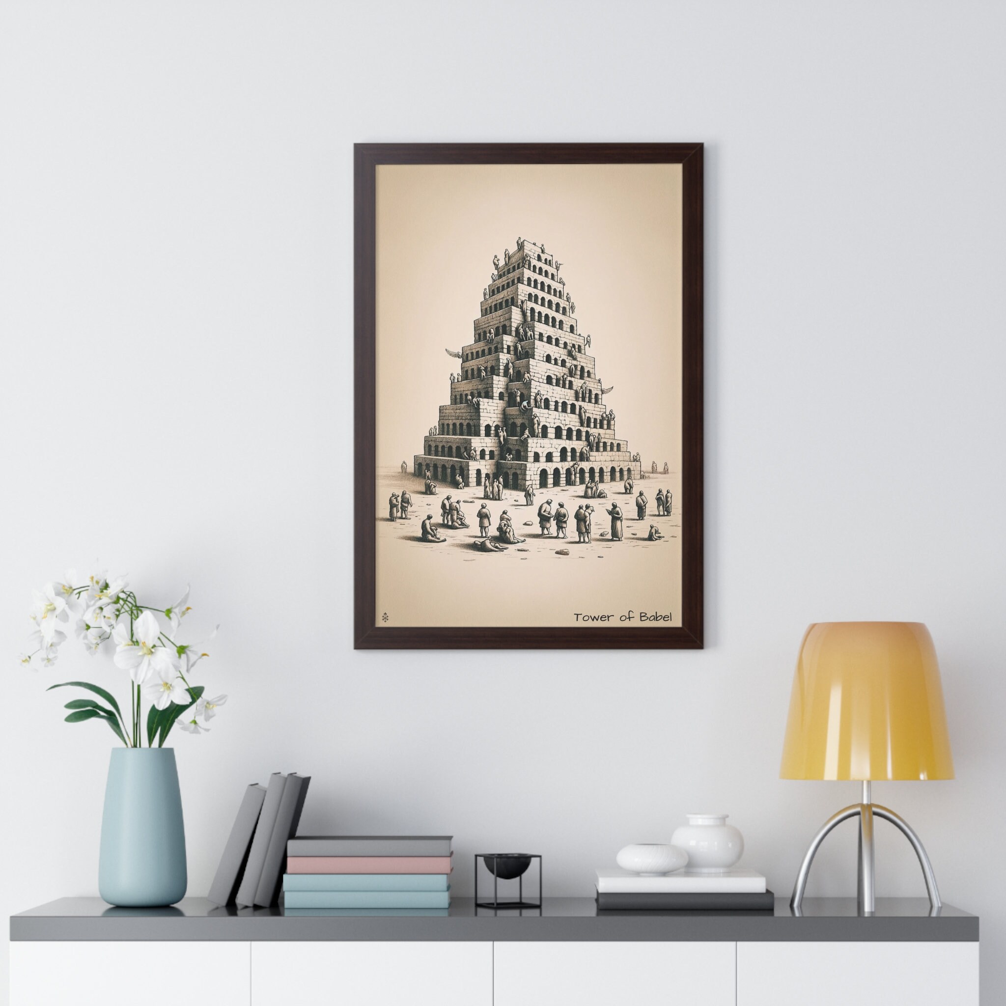 Tower of Babel Biblical Poster Minimalist Framed Print Vintage Wall Art ...
