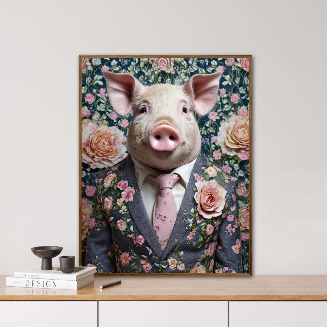 Pig in Suit, AI Generated, Prom, Vintage Portrait, Suit, Animal ...