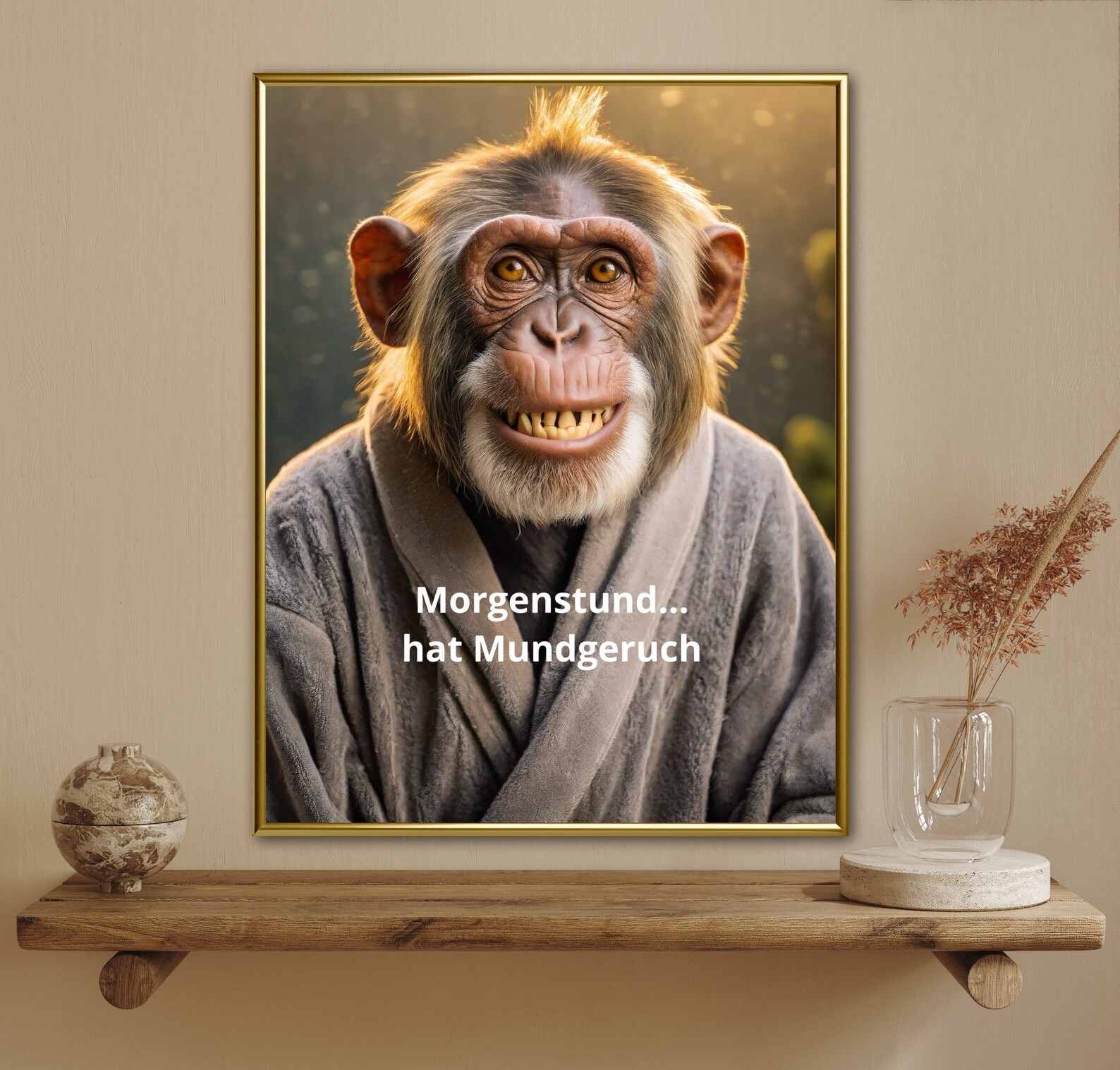 Monkey in Dressing Gown, AI Generated, Funny Saying Poster, Animal ...