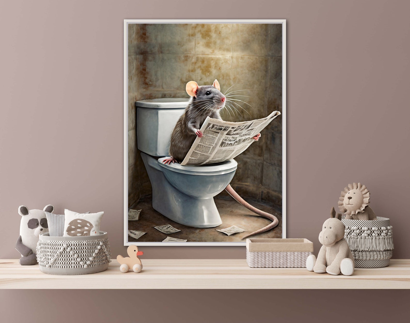 Rat on the Toilet, AI Generated, Toilet Animals, Rat, Newspaper ...