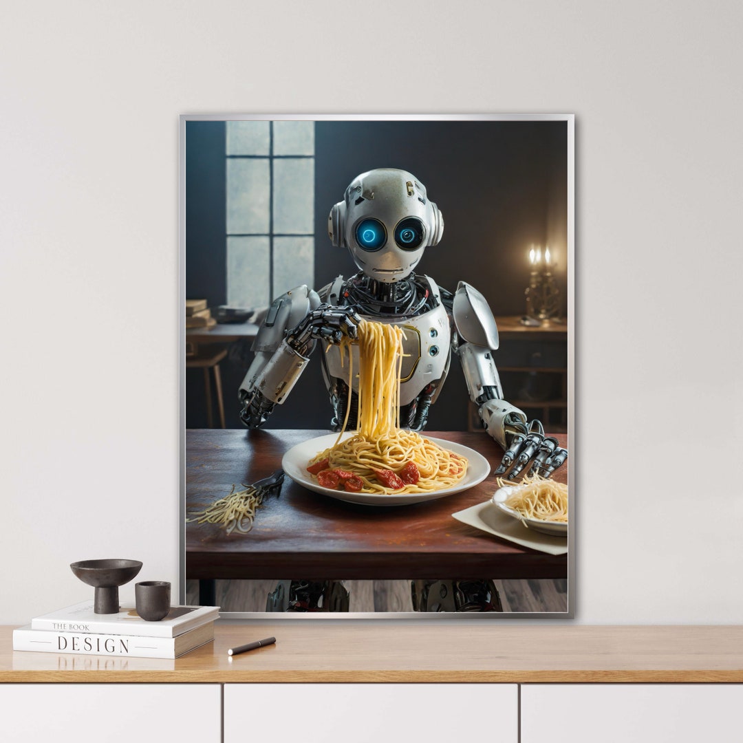 Robot at the Dining Table, AI Generated, Inkjet Print on 310g Fine Art ...