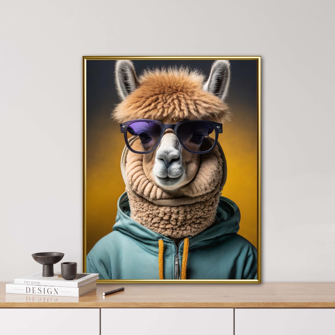 Alpaca in Hoodie, AI Generated, Sunglasses, Vintage Portrait, Animal ...