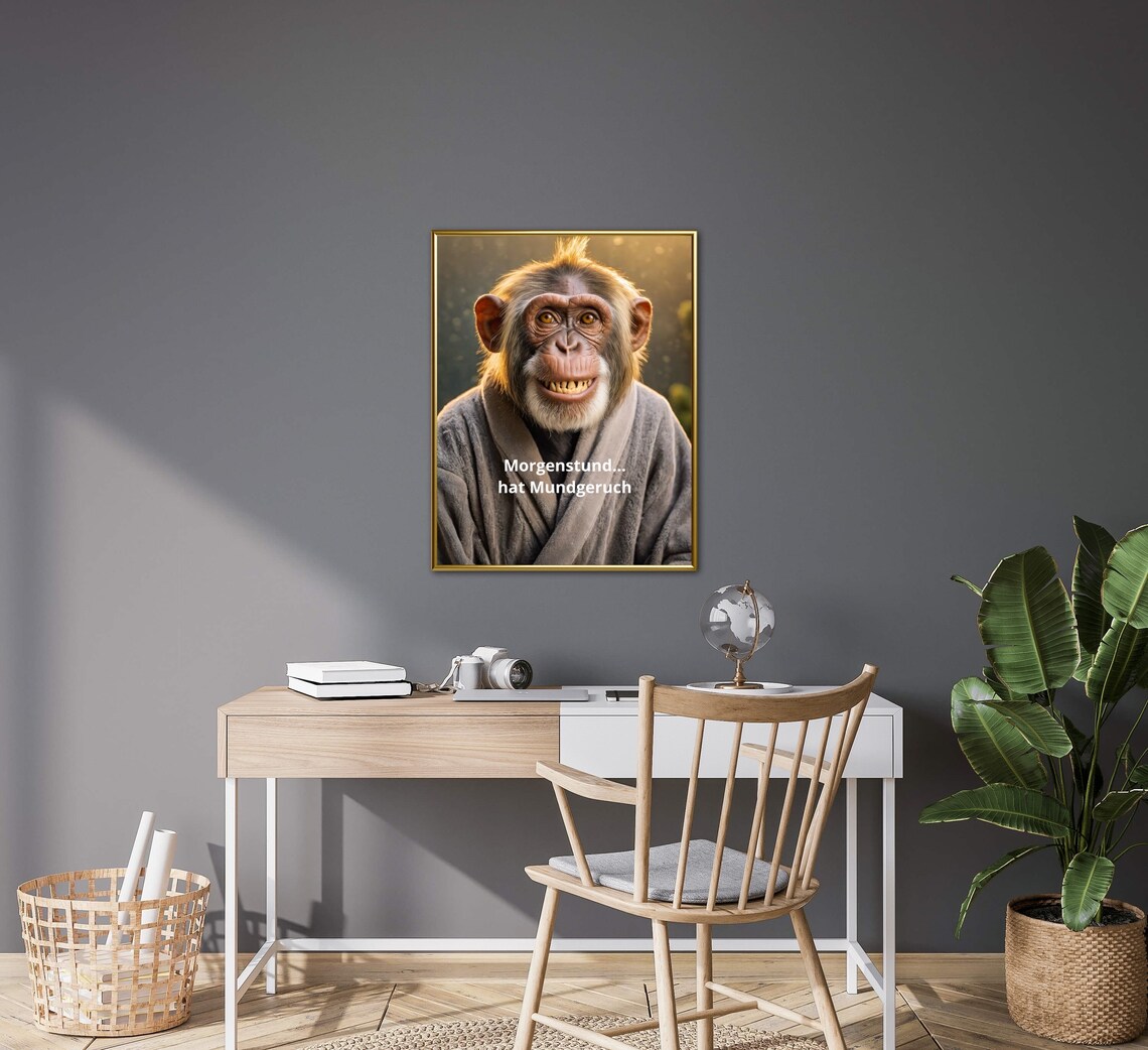 Monkey in Dressing Gown, AI Generated, Funny Saying Poster, Animal ...