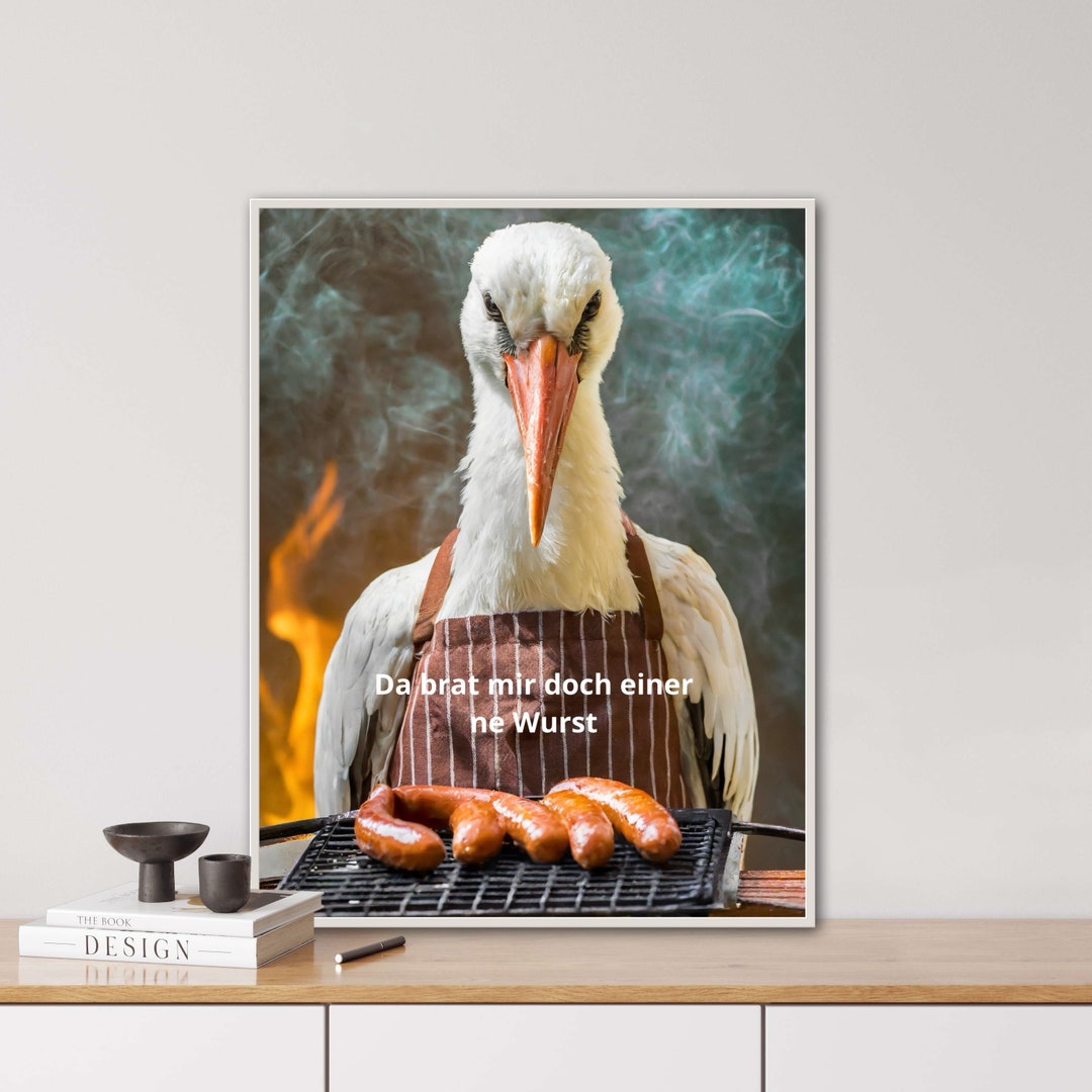 Stork With Apron, AI Generated, Grill, Funny Saying Poster, Animal ...