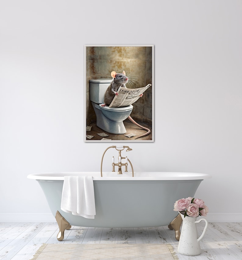 Rat on the Toilet, AI Generated, Toilet Animals, Rat, Newspaper ...