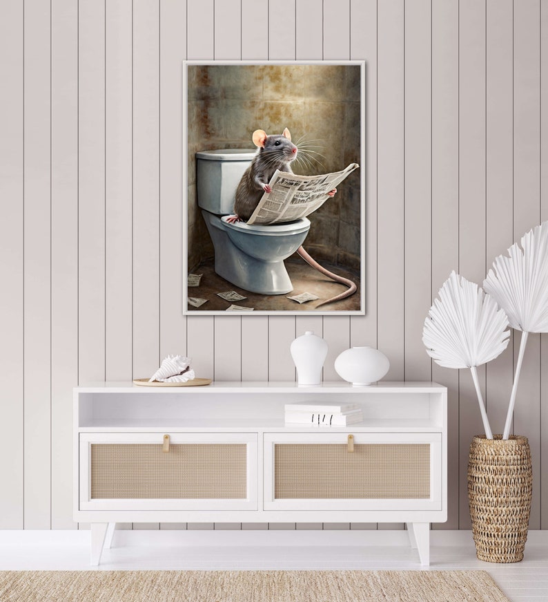Rat on the Toilet, AI Generated, Toilet Animals, Rat, Newspaper ...