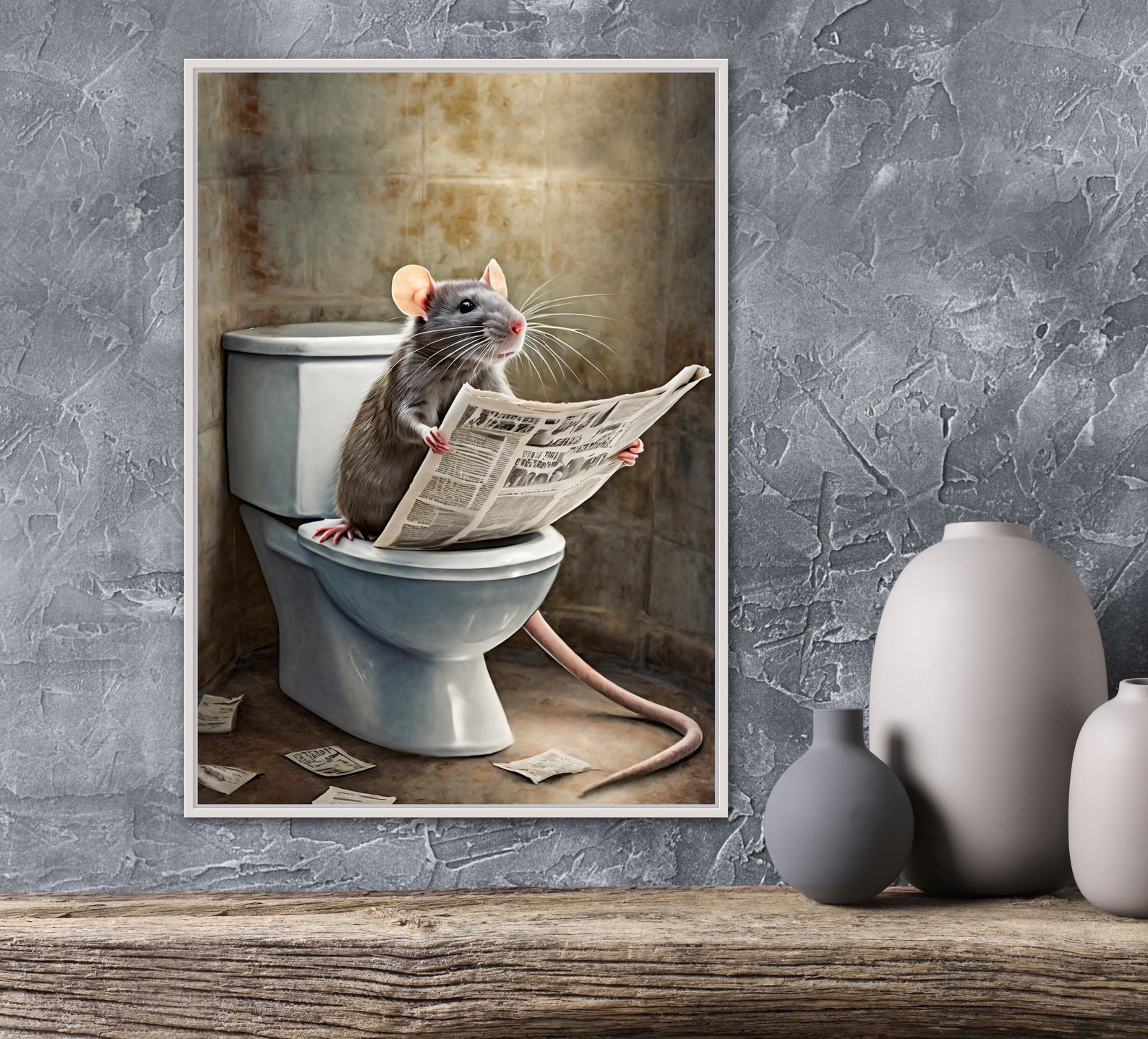 Rat on the Toilet, AI Generated, Toilet Animals, Rat, Newspaper ...