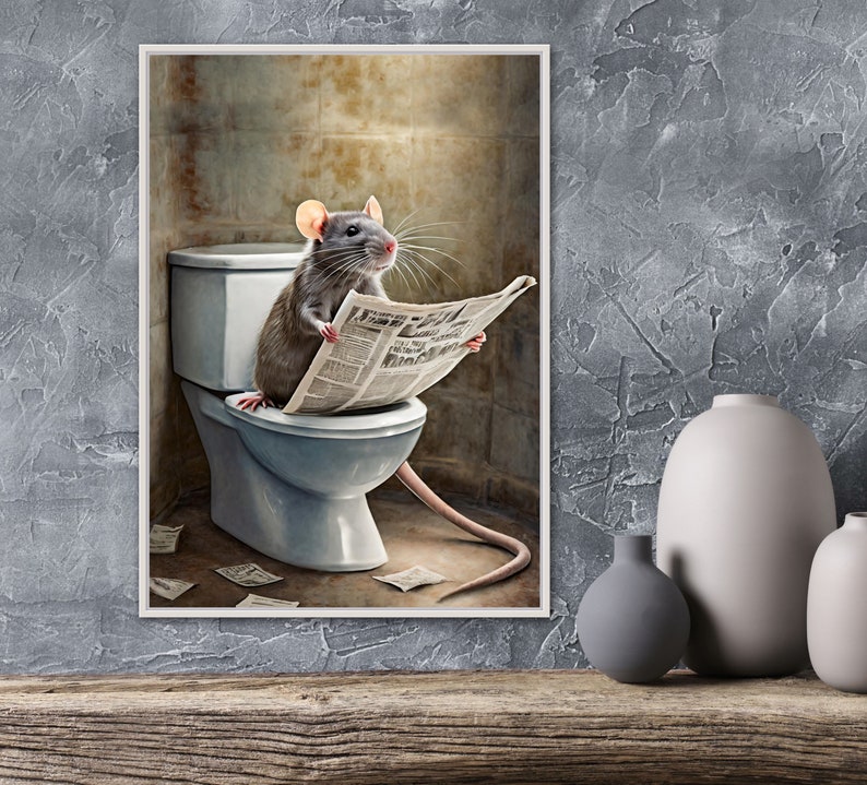 Rat on the Toilet, AI Generated, Toilet Animals, Rat, Newspaper ...
