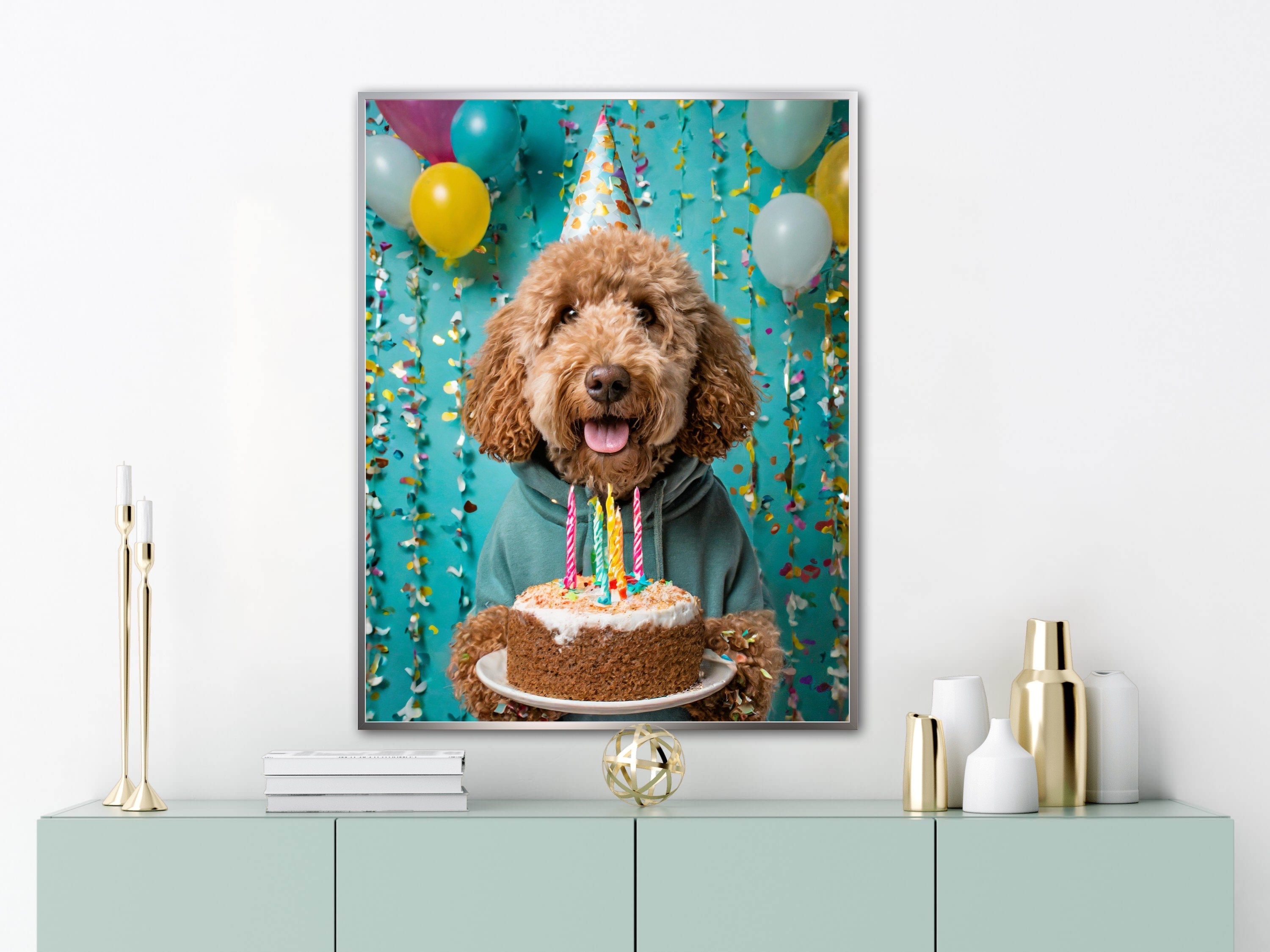Labradoodle, AI Generated, Birthday, Birthday Cake, Kitchen, Dining ...