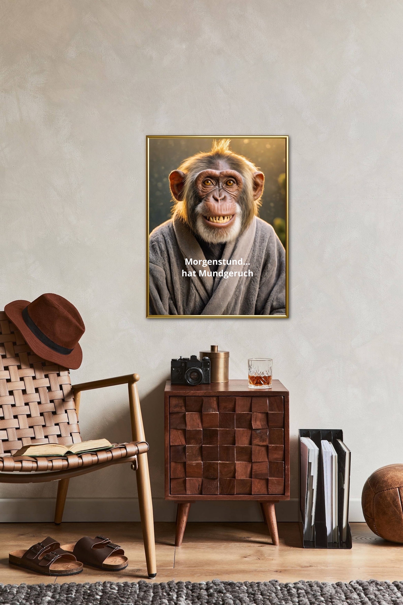 Monkey in Dressing Gown, AI Generated, Funny Saying Poster, Animal ...