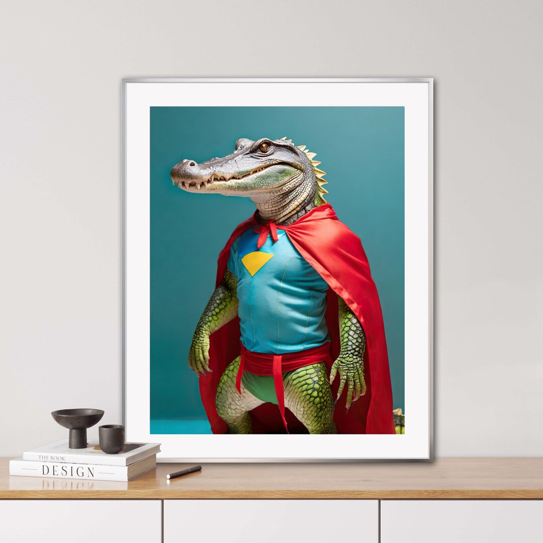 Superhero Alligator, AI Generated, Digital Animal Portrait, Digi Art ...