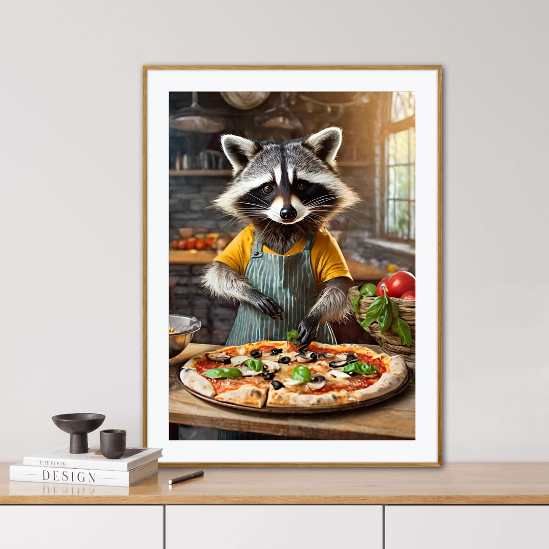 Raton laveur, généré par l'IA, pizza, cuisine, art numérique, affiche d ...