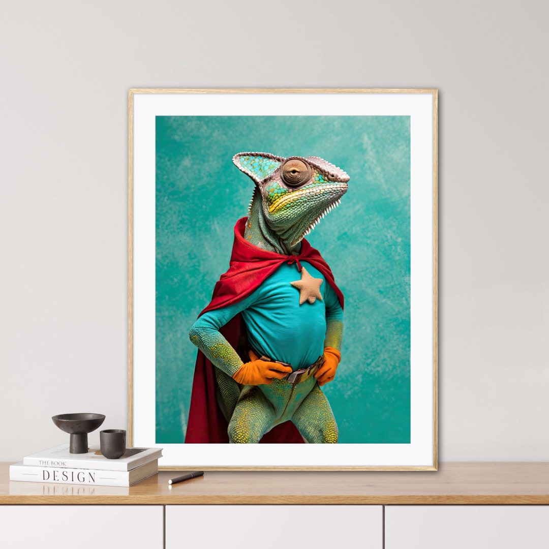 Superhero Chameleon, AI Generated, Digital Animal Portrait, Digi Art ...