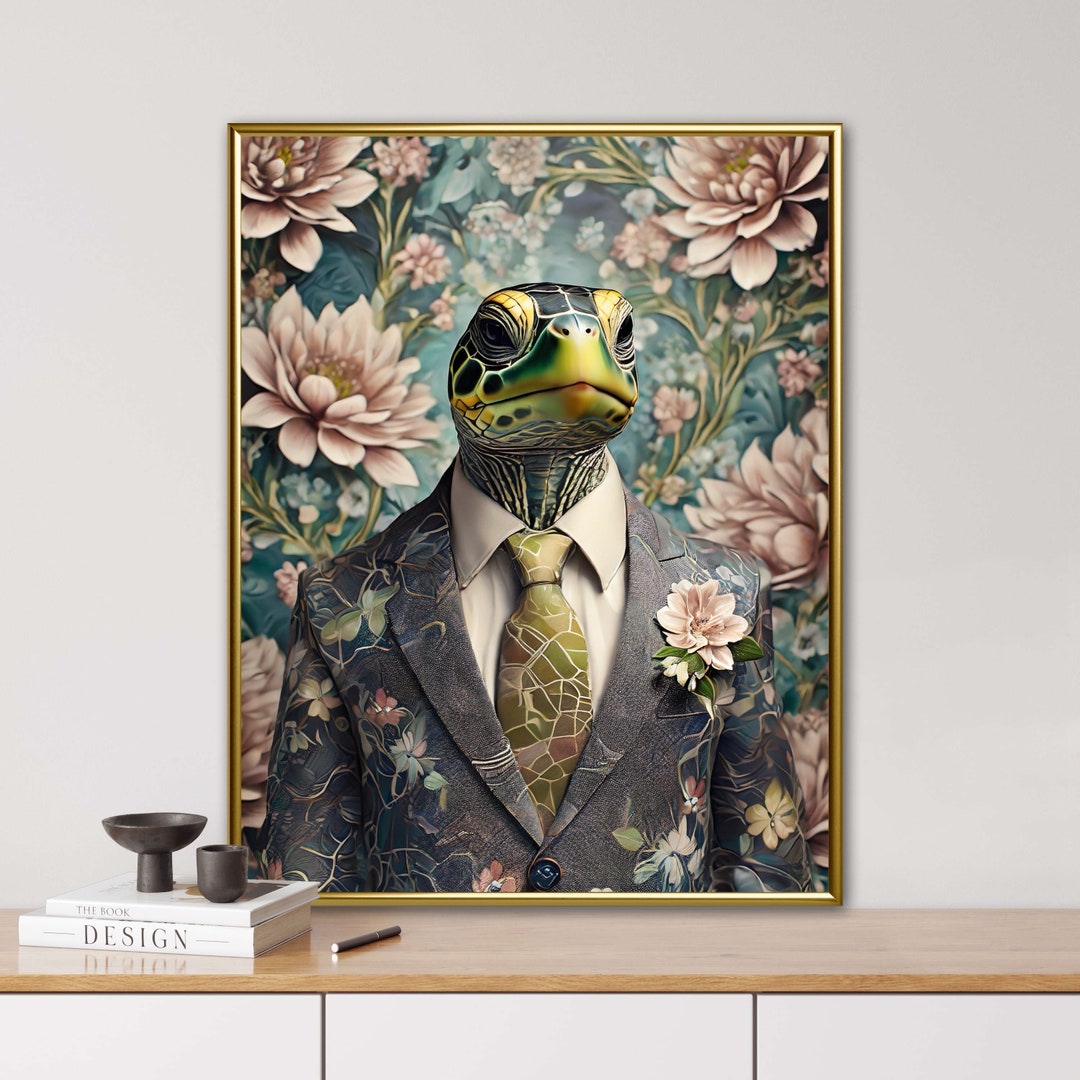 Turtle in Suit, AI Generated, Prom, Vintage Portrait, Suit, Animal ...