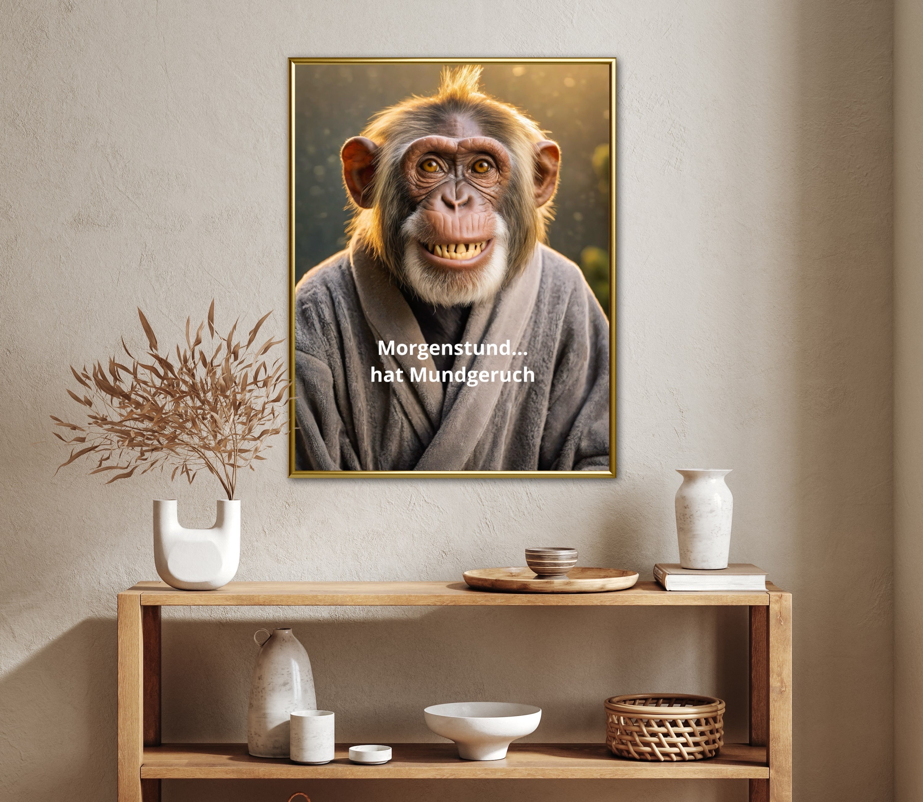 Monkey in Dressing Gown, AI Generated, Funny Saying Poster, Animal ...