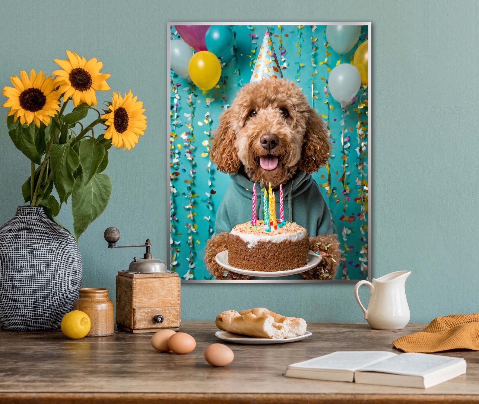 Labradoodle, AI Generated, Birthday, Birthday Cake, Kitchen, Dining ...