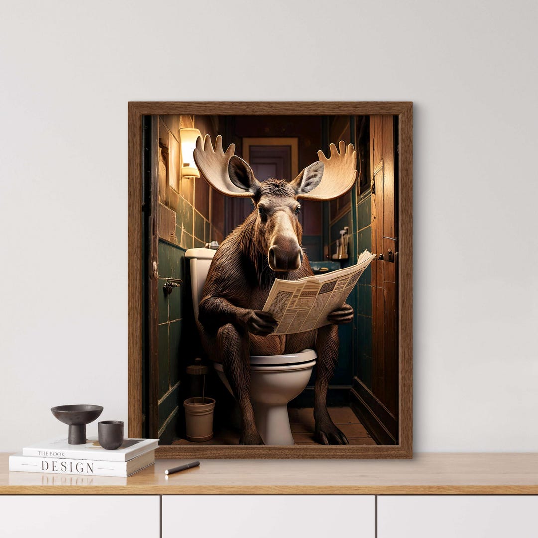 Moose on Toilet, AI Generated, Humor, Caricature, Bathroom, Animal ...