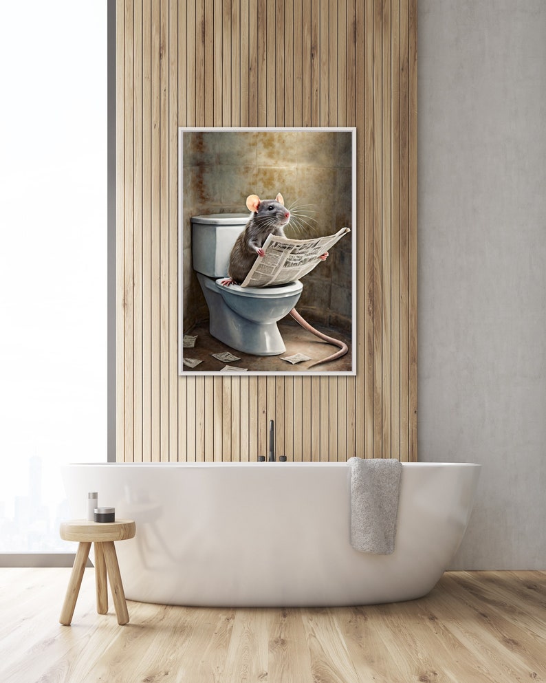 Rat on the Toilet, AI Generated, Toilet Animals, Rat, Newspaper ...