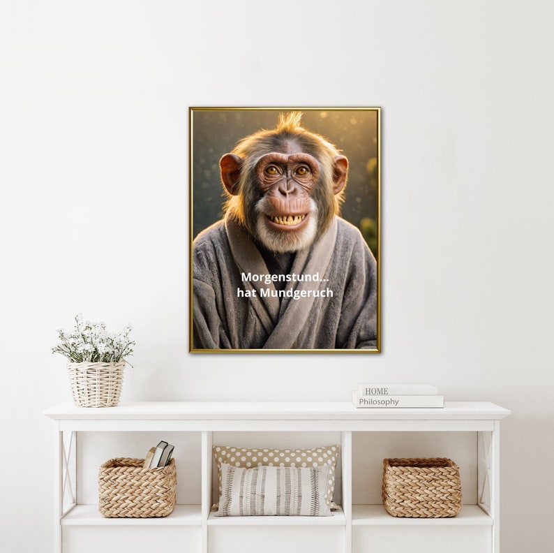 Monkey in Dressing Gown, AI Generated, Funny Saying Poster, Animal ...