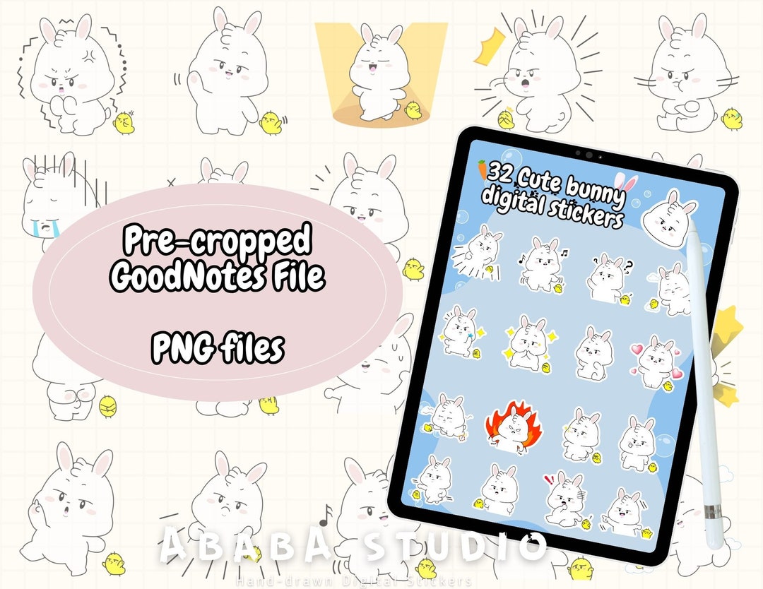 32 Cute Emoticon-style Digital Stickers | Cute Bunny With Diverse ...