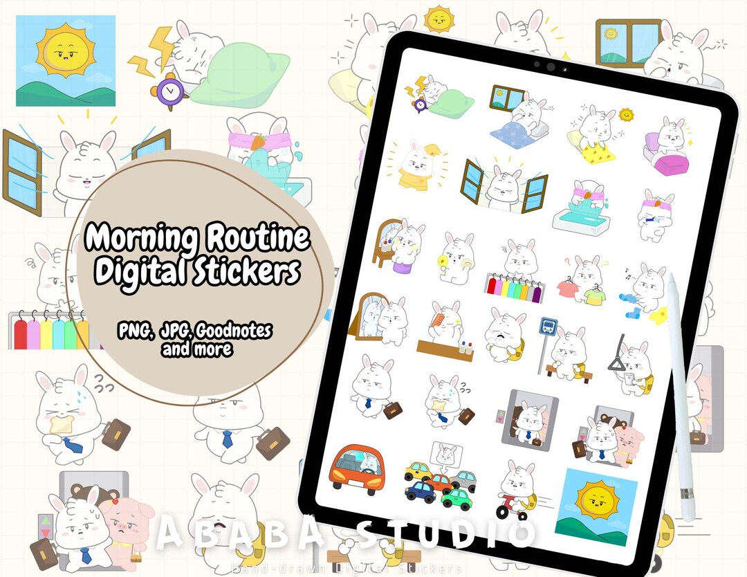 Cute Bunny Morning Routine Icons | Digital Sticker | Digital Planner ...