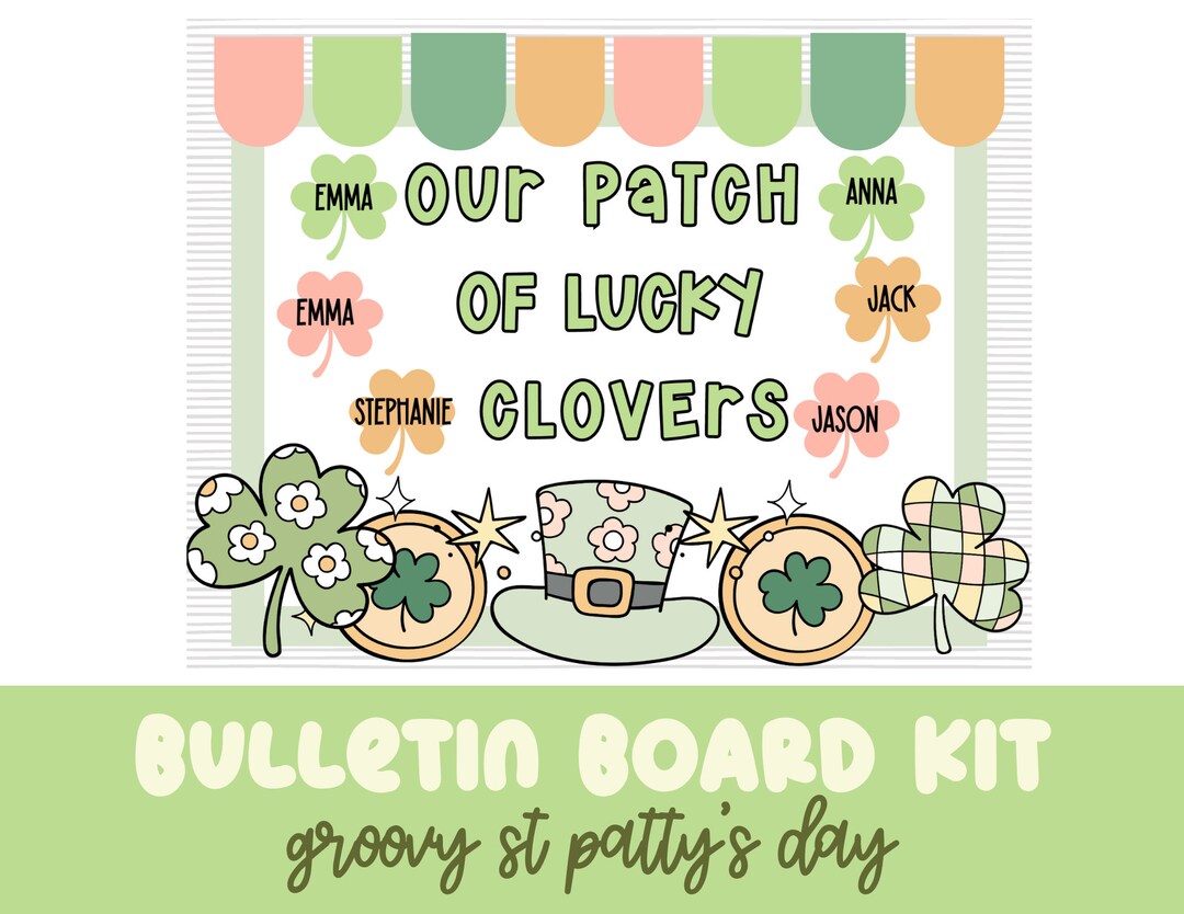 Our Patch of Lucky Clovers Bulletin Kit- Pink, Light Green, Groovy for ...