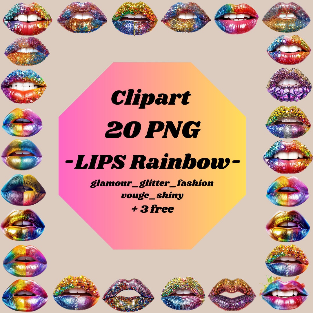 Lips RAINBOW, 20 PNG, Clipart/sticker_shiny, Glitter, Glam, Vouge ...