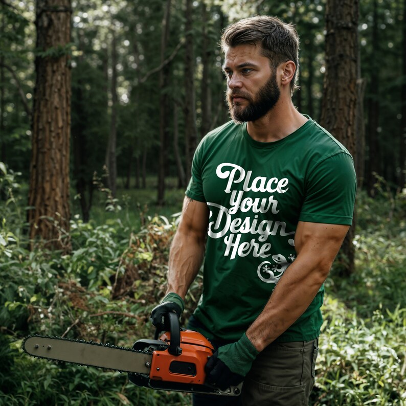 Lumberjack Male Green T-shirt Mockup, Bella Canvas 3001, Gildan, Green ...