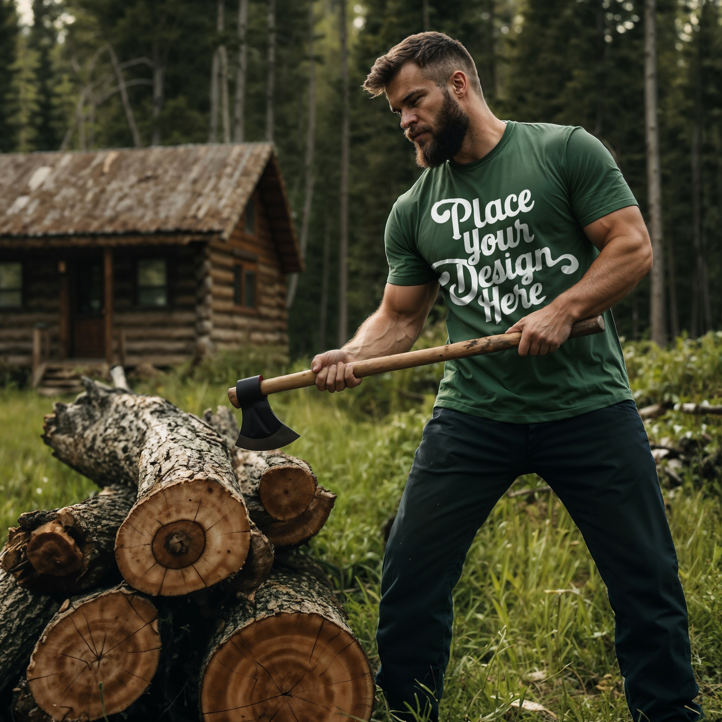 Lumberjack Male Green T-shirt Mockup, Bella Canvas 3001, Gildan, Green ...