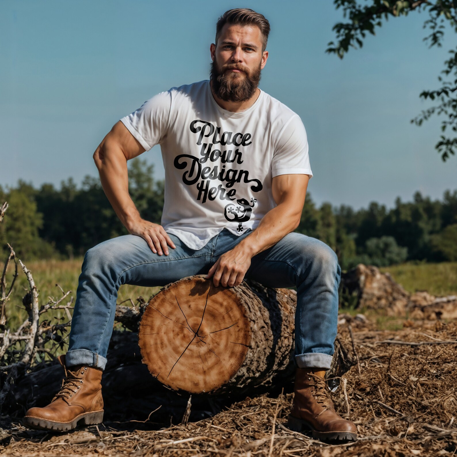Lumberjack Male White T-shirt Mockup, Bella Canvas 3001, Gildan, White ...