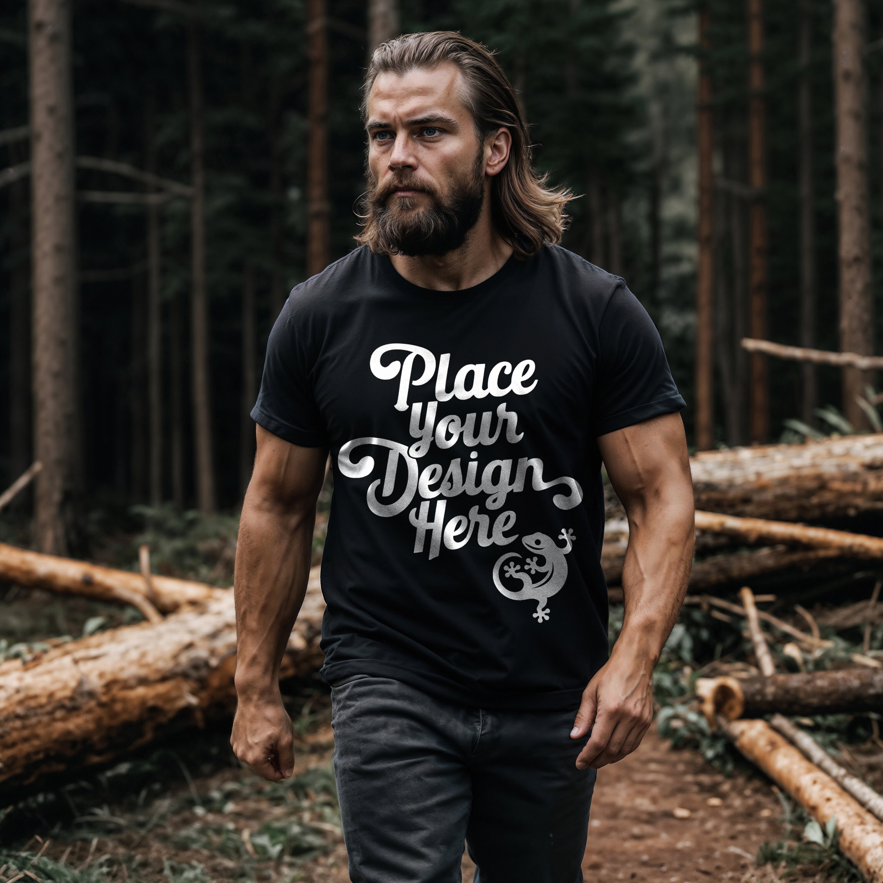 Lumberjack Male Black T-shirt Mockup, Bella Canvas 3001, Gildan, Black ...