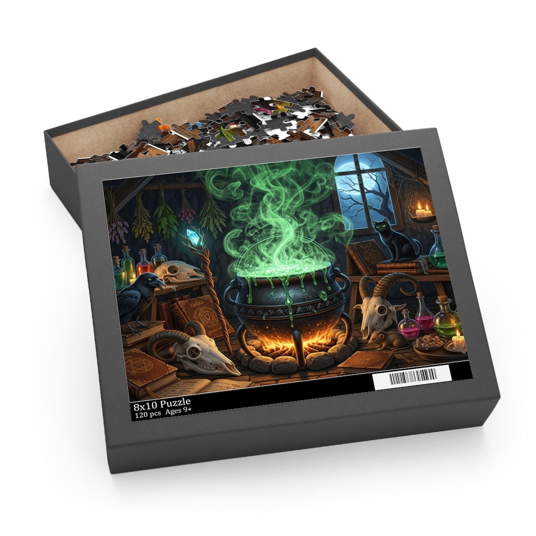 Witch Cauldron Puzzle | Spooky Magic Potion Jigsaw | Black Cat and ...
