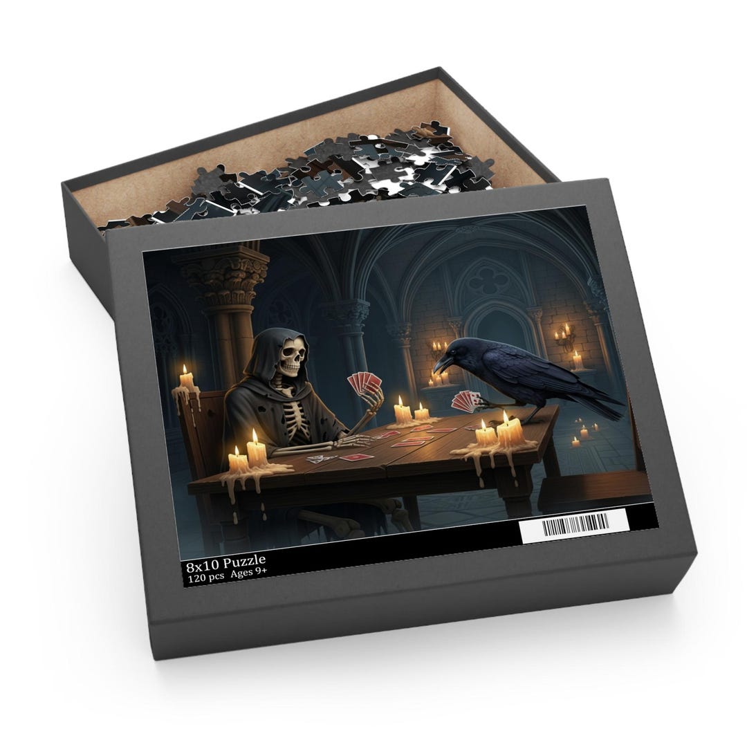 Skeleton and Raven Puzzle | Gothic Spooky Jigsaw | Grim Reaper Playing ...
