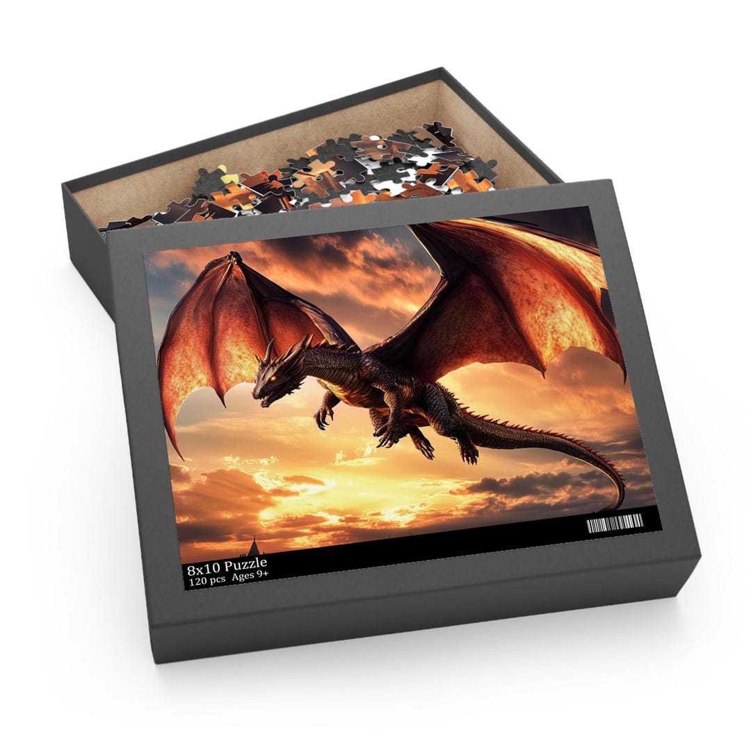 Epic Flying Dragon Puzzle | Mythical Beast Soaring at Sunset Jigsaw ...