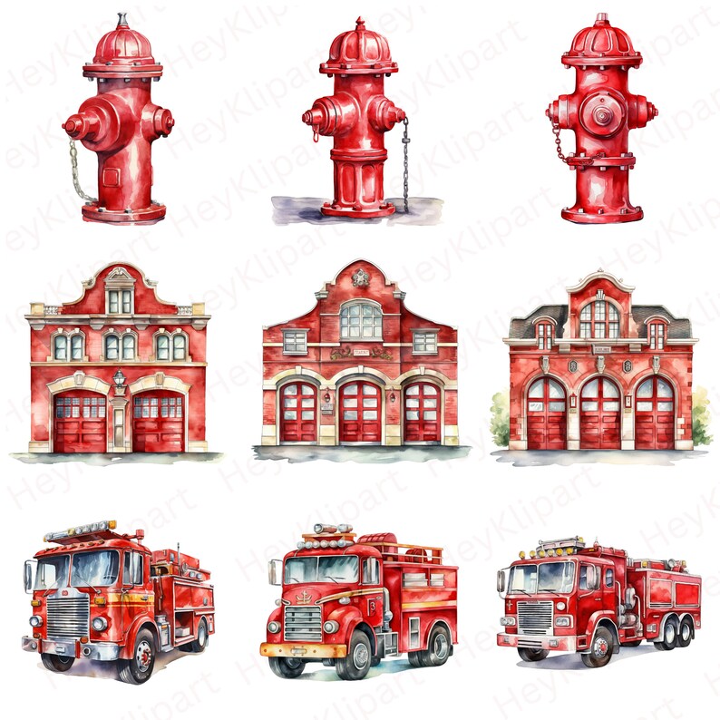 24 Fire Department Watercolor Clipart PNG, Fire Station Fireman, PNG ...