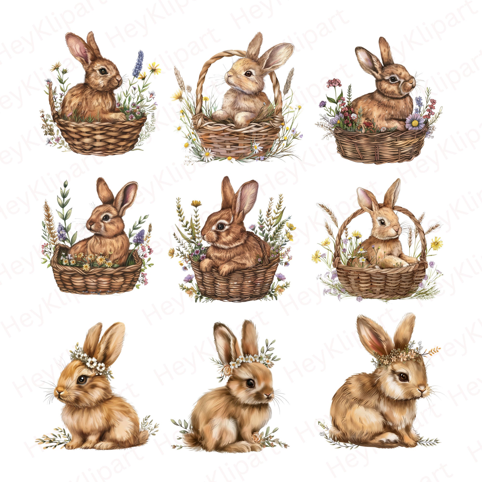 Spring Bunny Watercolor Clipart, Instant Download, Commercial Use, PNG ...
